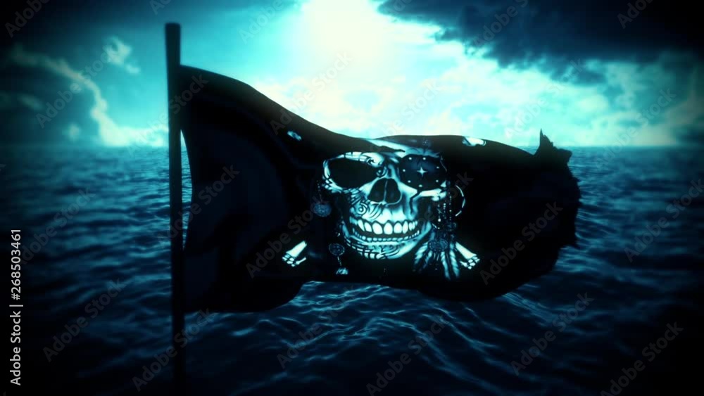 Blue Jolly Roger Pirate Ship Flag Intro Logo Motion Background 素材庫影片 ...
