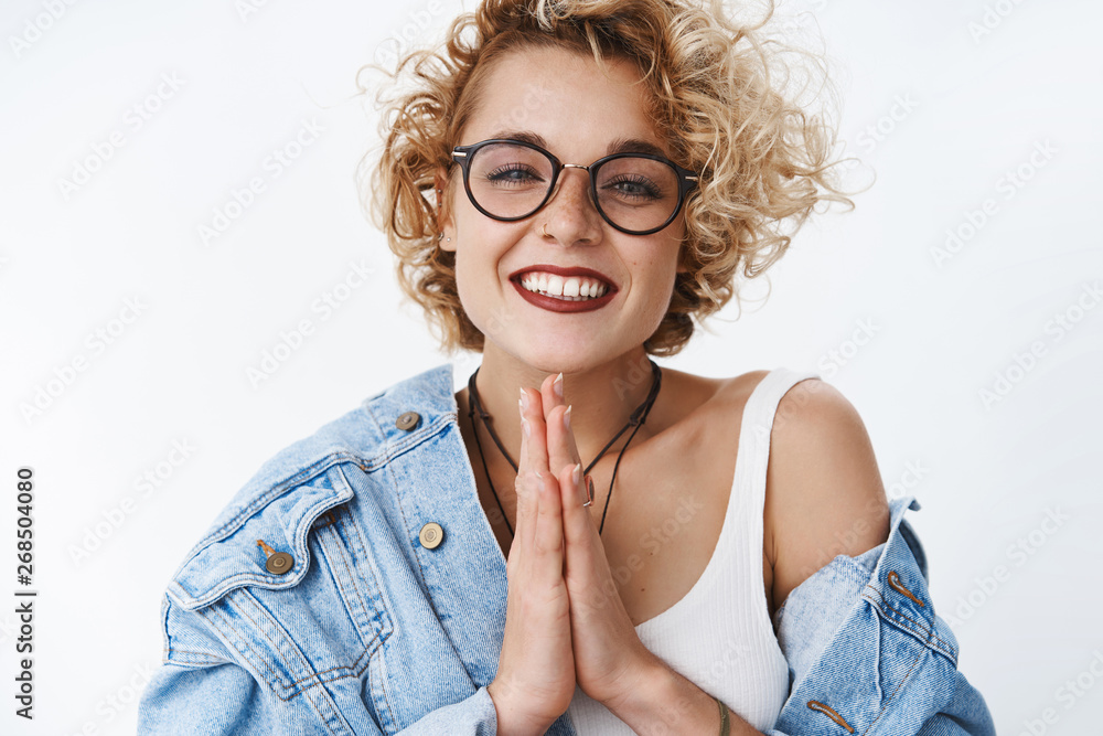 Studio shot of cute sincere and charismatic hopeful charming girl ...