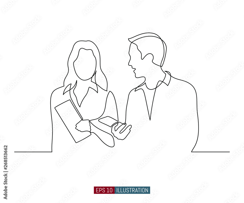 Continuous line drawing of man and women dialog. Template for your ...