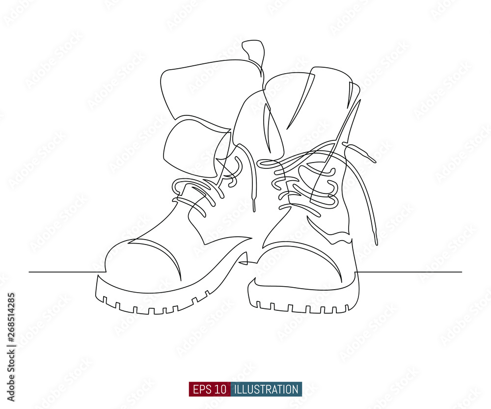Continuous line drawing of military style boots. Template for your ...
