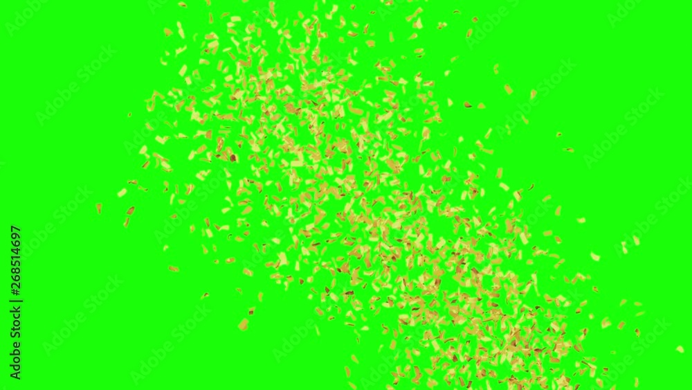 Luxury gold confetti party popper explosion isolated on a green screen ...