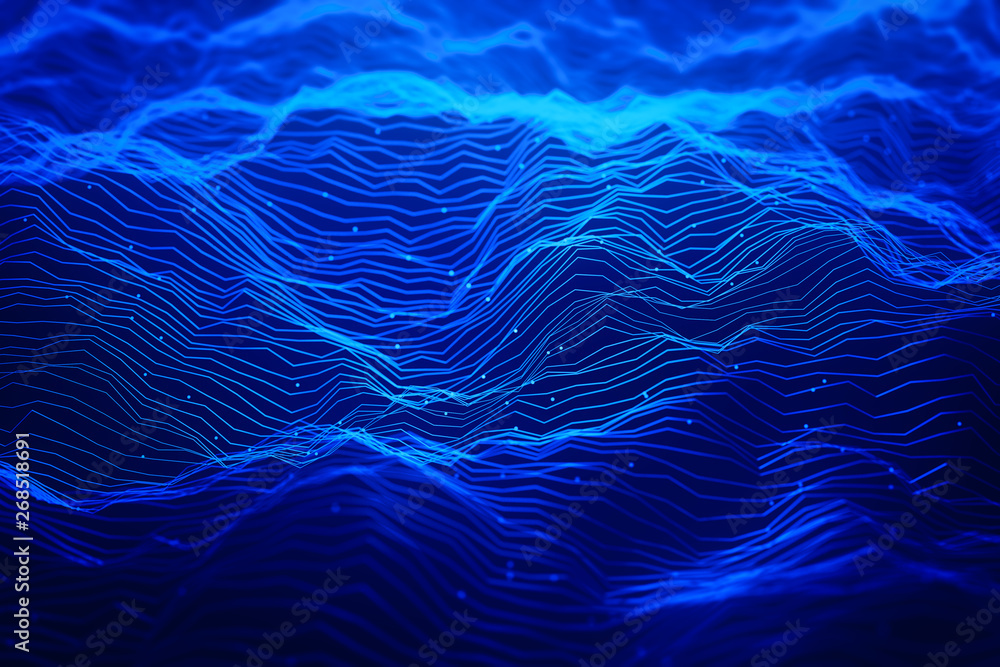 Abstract blue neon light waves background Stock Illustration | Adobe Stock