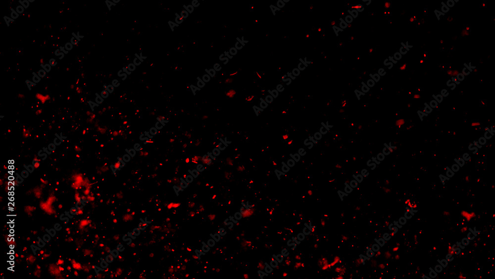 Perftect red particles embers on background. Abstract dark glitter fire ...