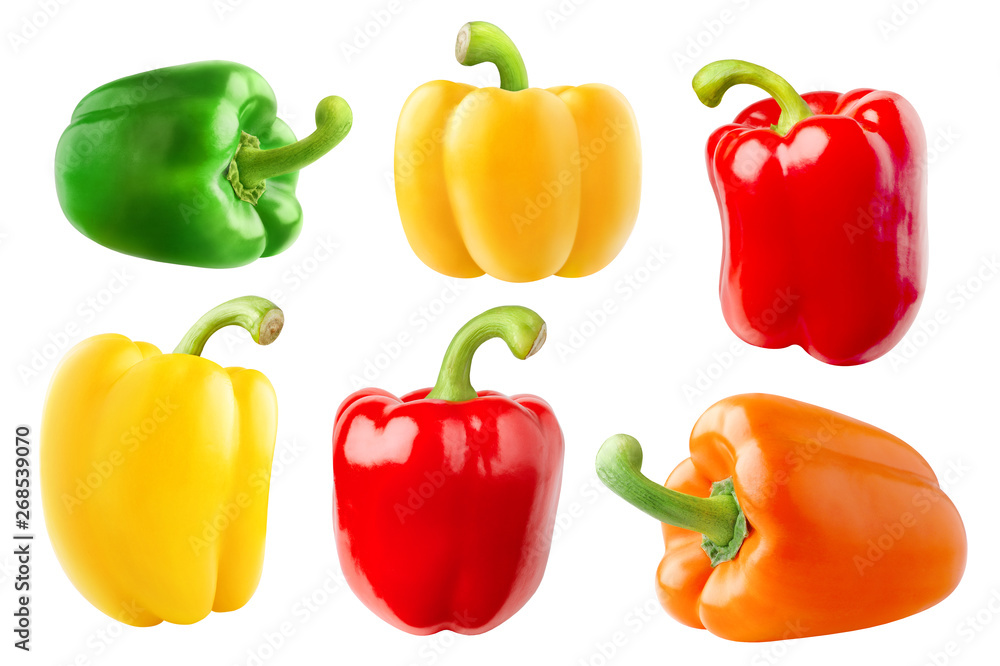 Isolated peppers. Collection of bell peppers different in shape and ...