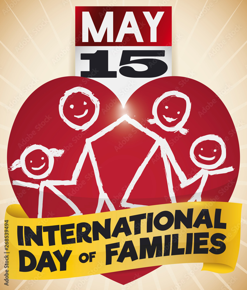 Heart, Calendar, Ribbon and Family Drawing for Day of Families, Vector ...