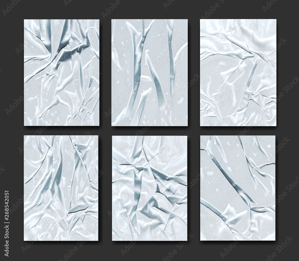 Set of badly glued white paper. Crumpled poster, graphics can be ...