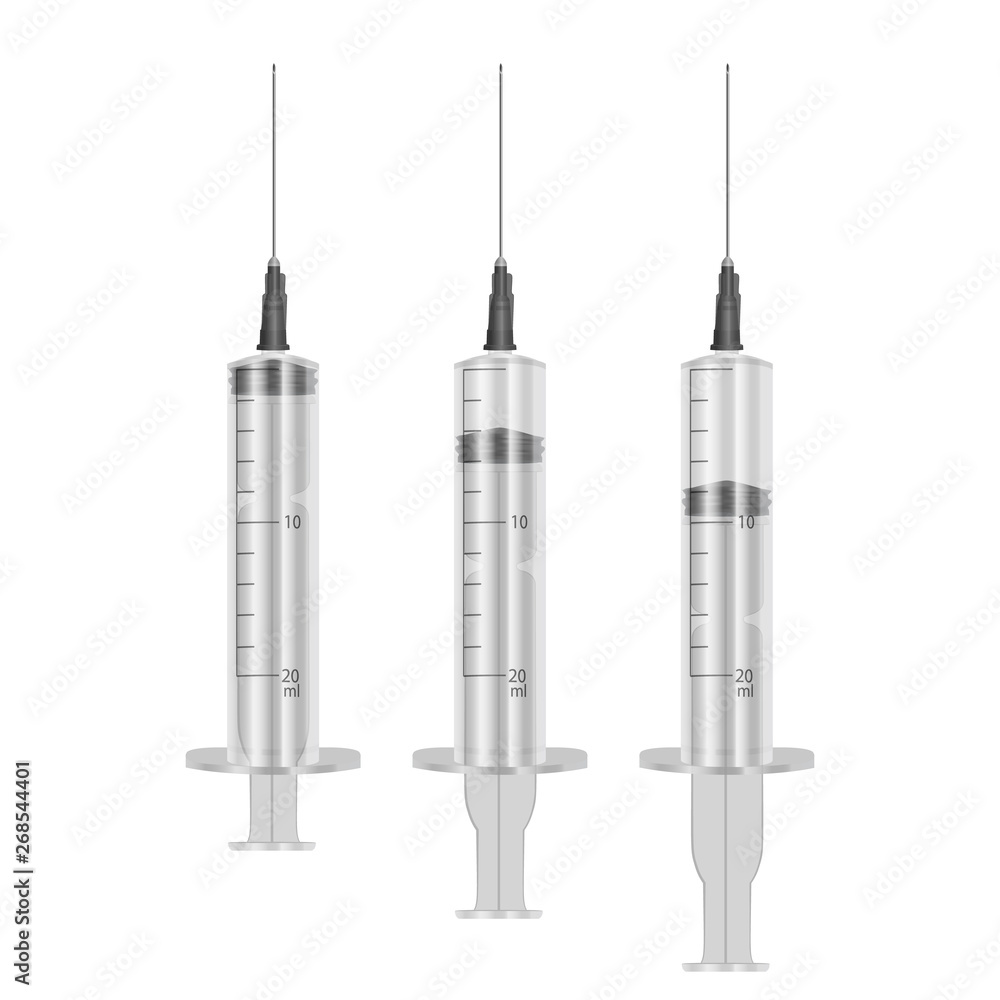 Realistic Syringe 20 ml with hypodermic needles on white background ...