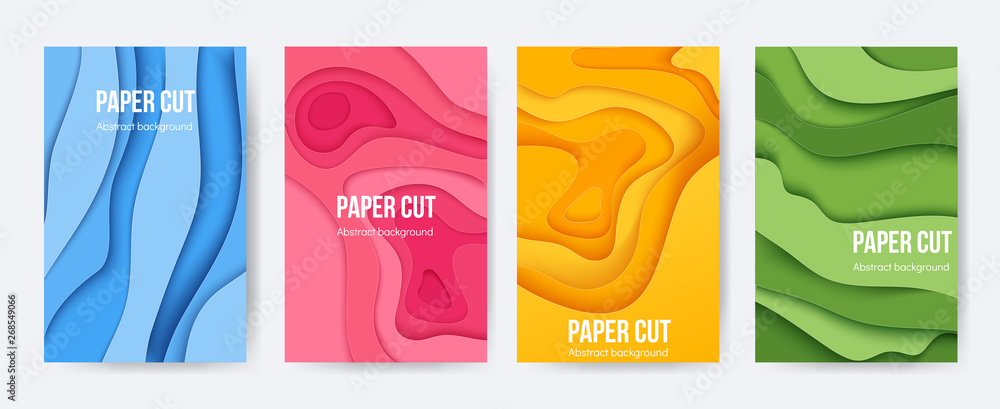 Paper cut posters. 3D background with abstract layer forms, minimal ...