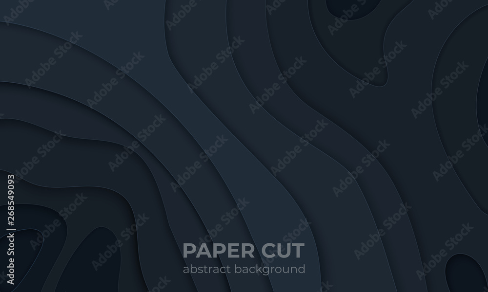 Black paper cut background. 3D abstract liquid cutout layers ...