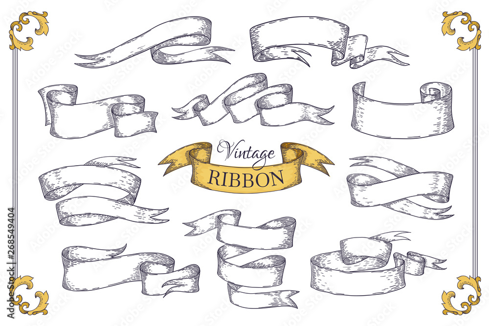 Hand drawn ribbons. Scroll elements for banner posters invitation cards ...