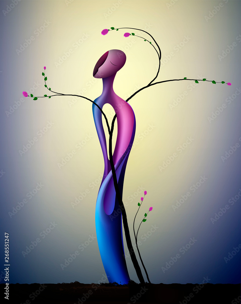 tree soul, tree bloom and grow, tree looks like a woman stretching her ...