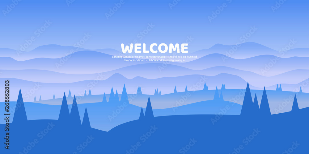 Peaceful landscape. Vector illustration. Minimalist style. Monotone ...