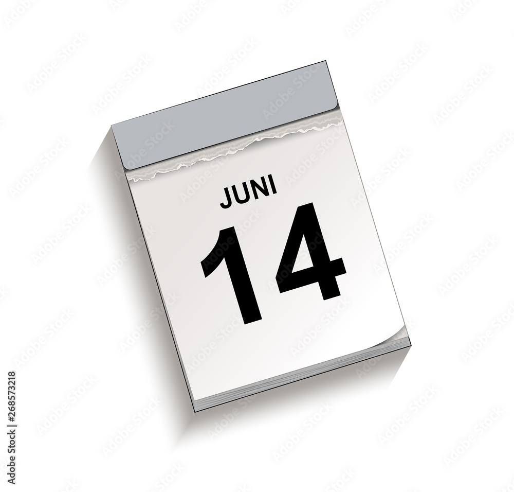 Calendar, tear-off calendar with date 14 June, Tear-off calendar ...