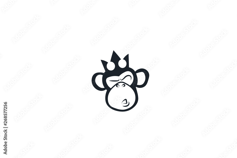 logo monkey with a crown on his head, isolated gorilla on white ...
