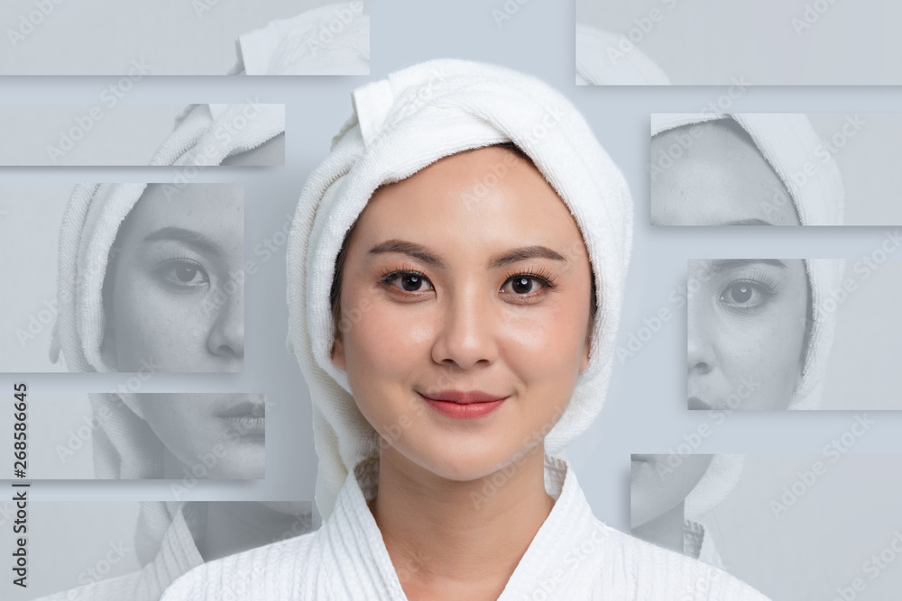 Comparison Portrait of Beautiful Asian woman. Dark spots and new skin ...