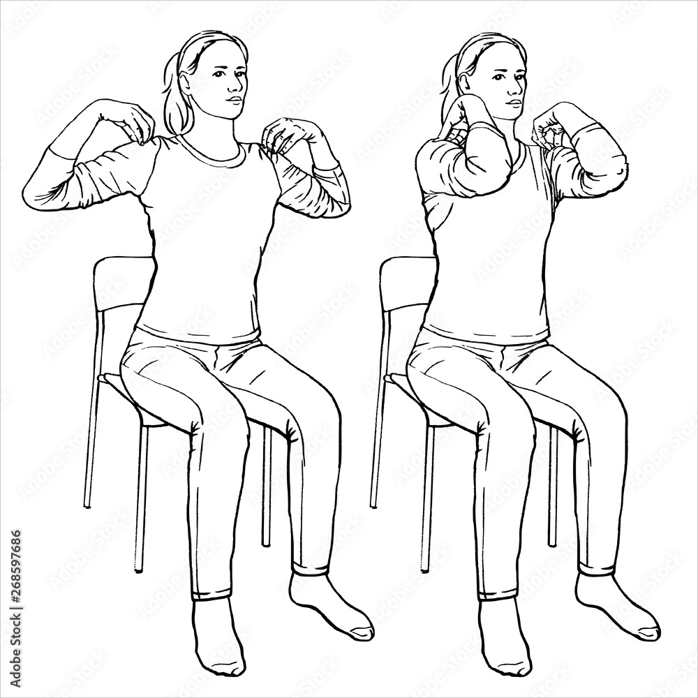 The girl sits on a chair and is engaged in physical therapy. Vector ...