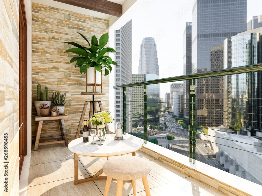 Beautiful outdoor balcony at home, sunny Stock Photo | Adobe Stock