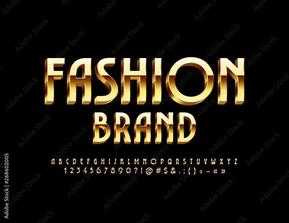 Vector Golden Emblem Fashion Brand. Elegant 3D Font. Chic Alphabet ...