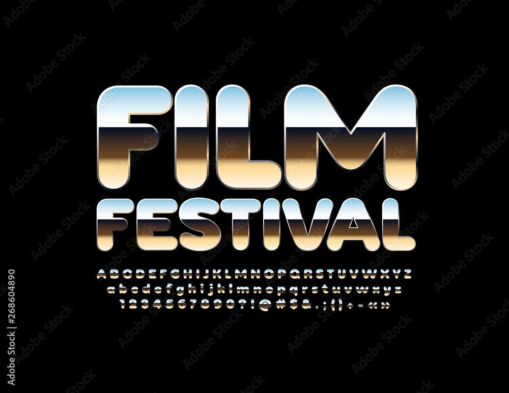 Vector modern poster Film Festival with reflective Alphabet set ...