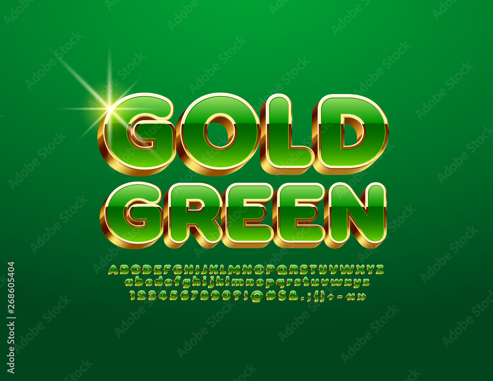 Vector Gold and Green 3D Font. Elegant Alphabet set. Luxury Letters ...
