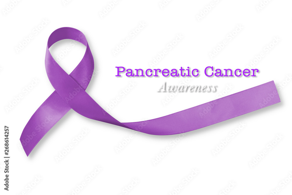 Pancreatic cancer awareness with purple ribbon isolated on white ...