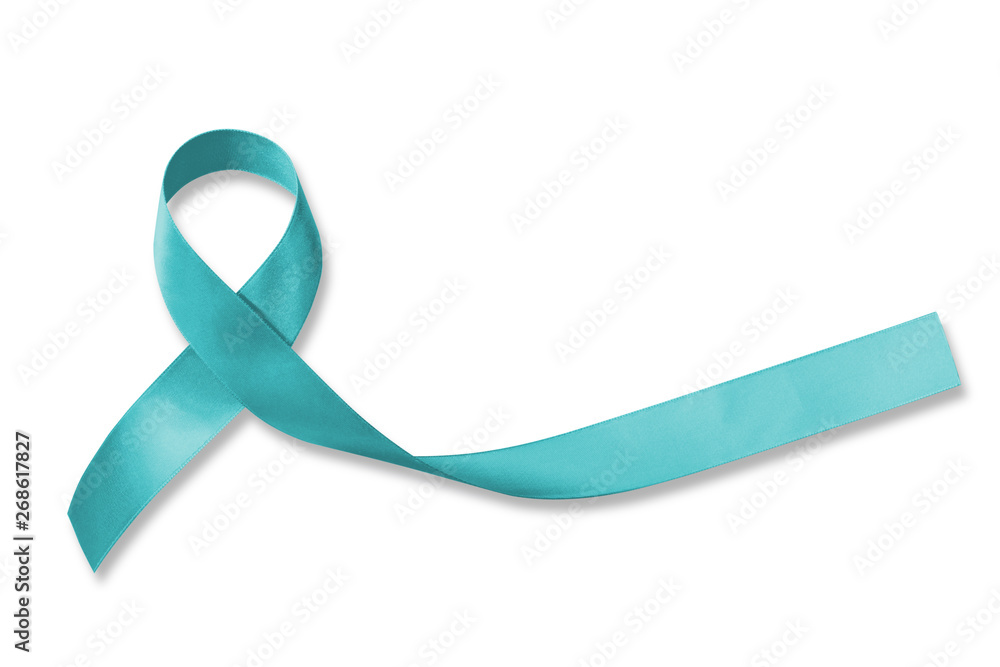 Teal ribbon awareness isolated on white (clipping path) for Ovarian ...
