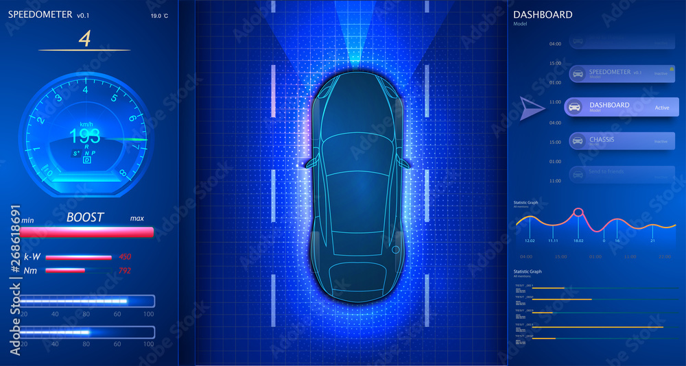 Vettoriale Stock Smart car dashboard. Modern Speedometer Interface. Car ...