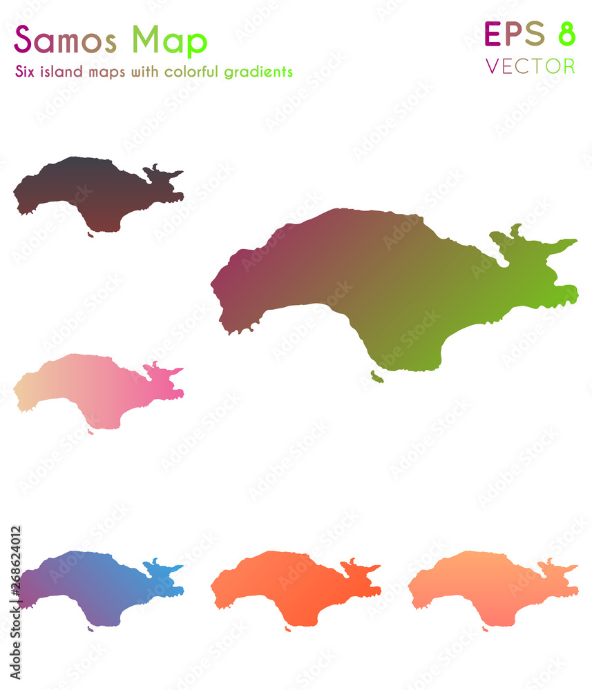 Map of Samos with beautiful gradients. Authentic set of Samos maps ...
