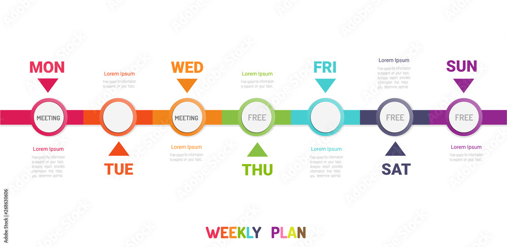 Timeline business for 7 day, 7 options, Timeline infographics design ...