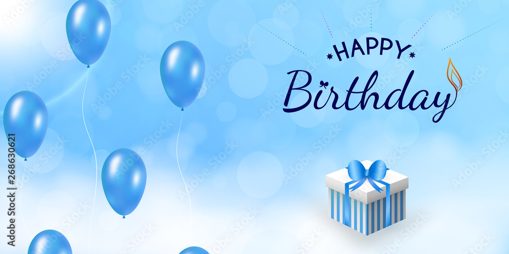 Happy birthday blue card design, in the background sky, bokeh ...