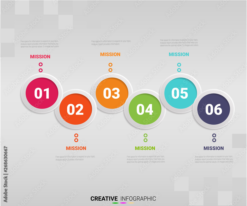 Infographic template with numbers 6 option can be used for workflow ...