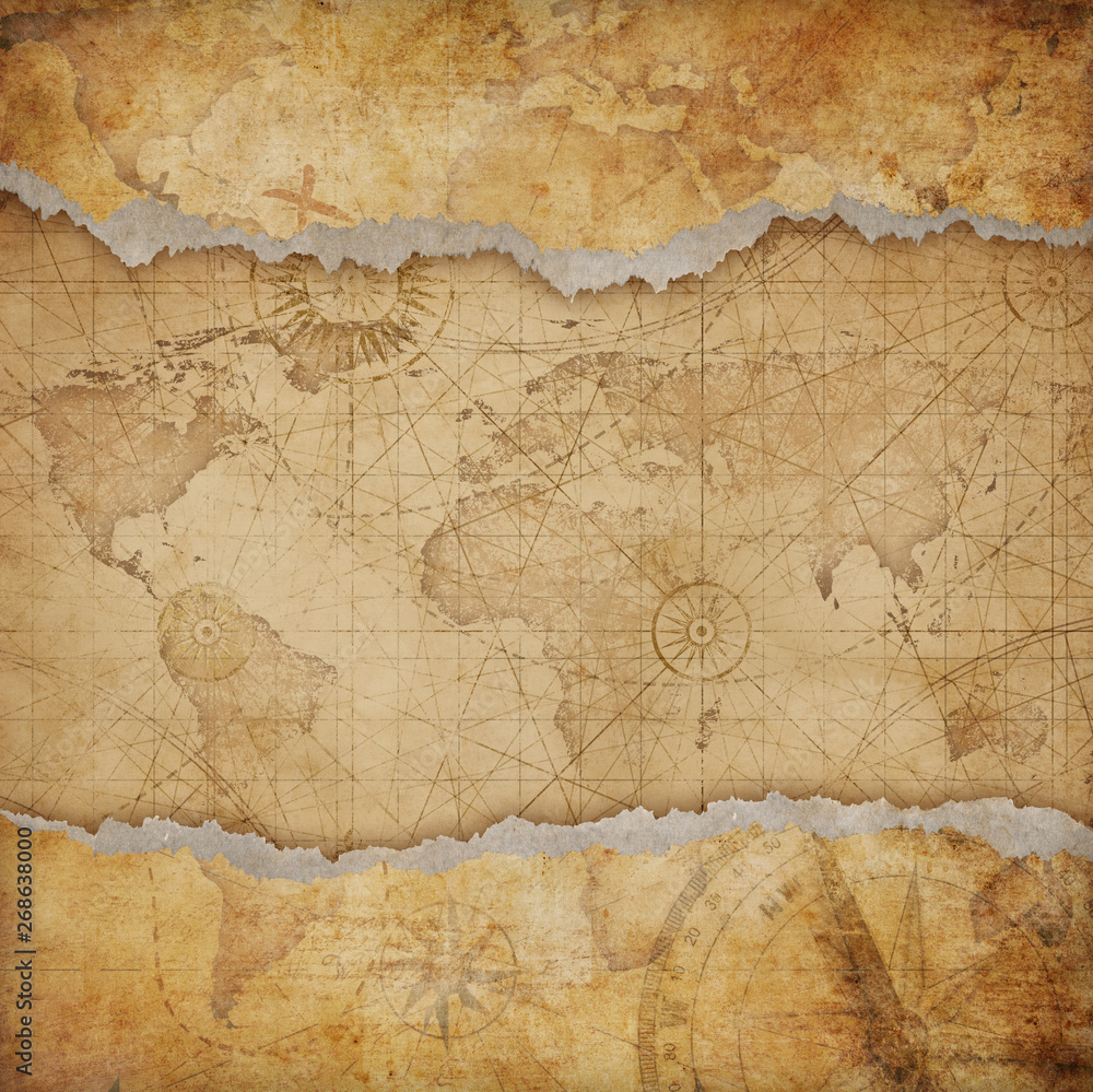 Vintage torn world map Stock Illustration | Adobe Stock