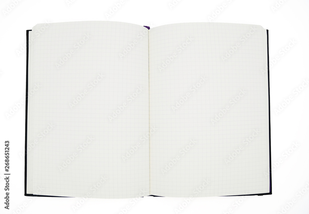 Black notebook, blank graph paper with square lines.it's open both side ...