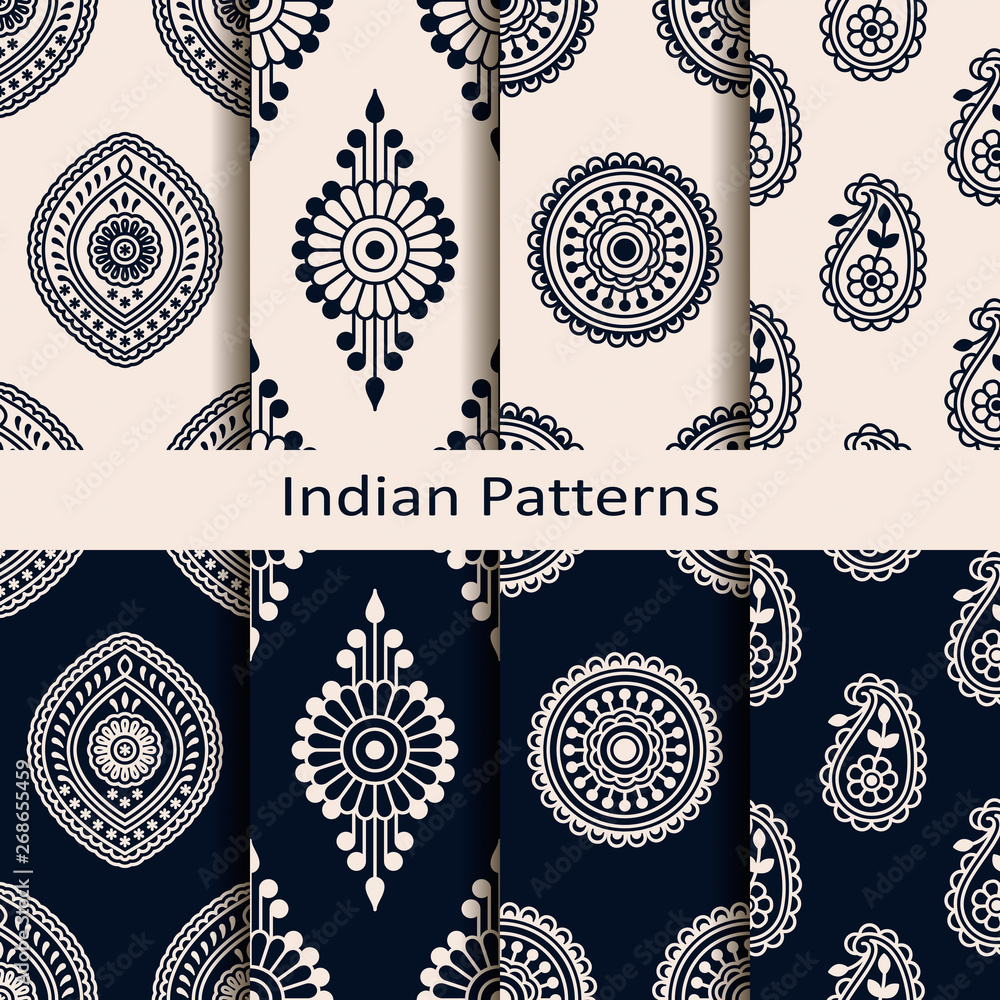seamless vector set of eight indian circle element patterns. seamless ...