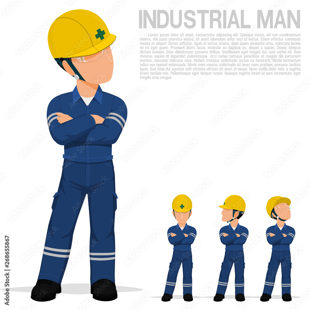 An industrial worker is folding arm on transparent background Stock ...