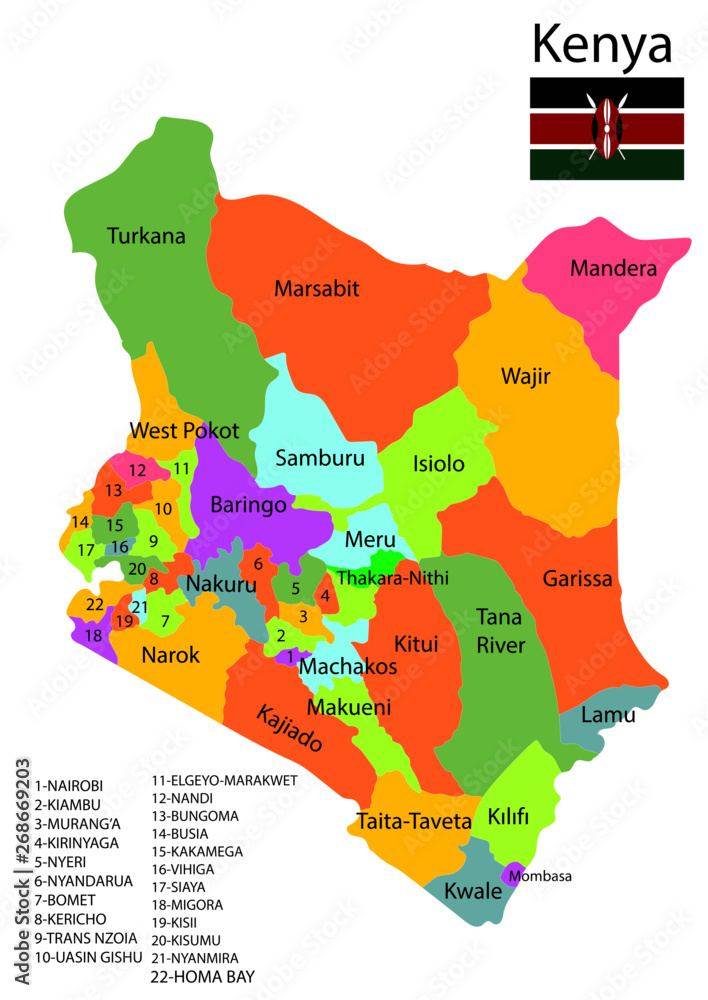 Vector illustration of a map of Kenya Stock Vector | Adobe Stock