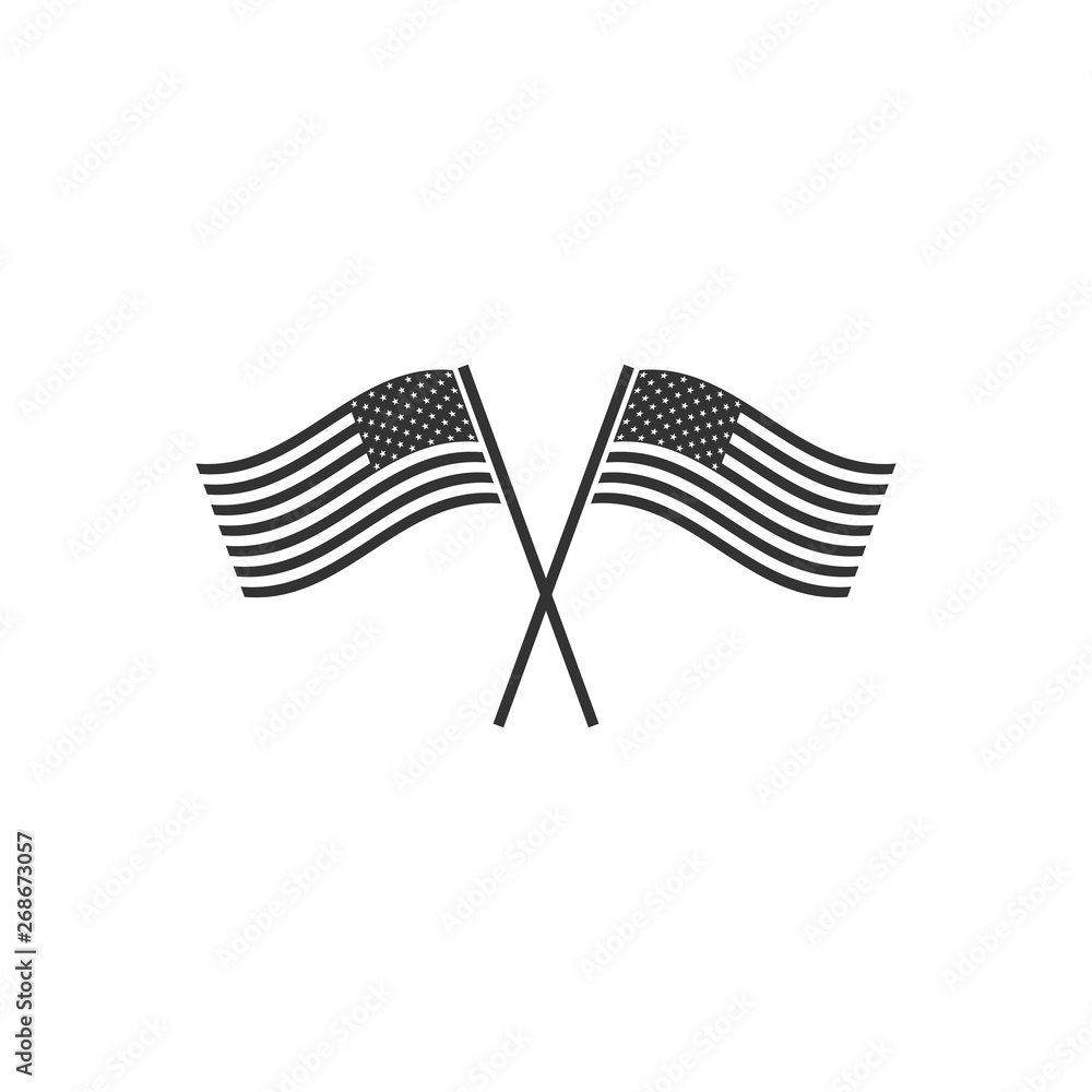 Two crossed American waving flags icon isolated. National flag of USA ...