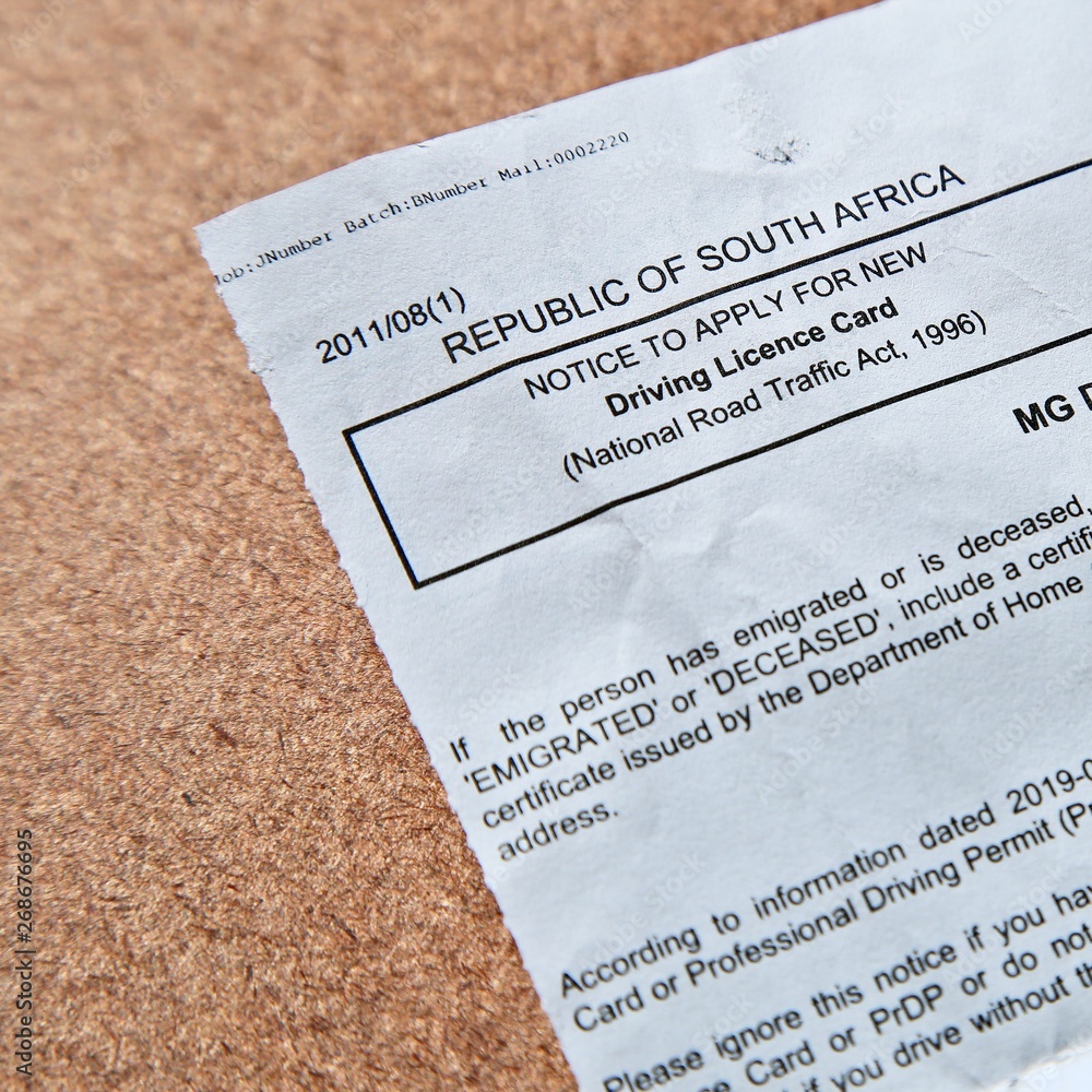 Notice to apply for a new South African Driving licence card concept ...