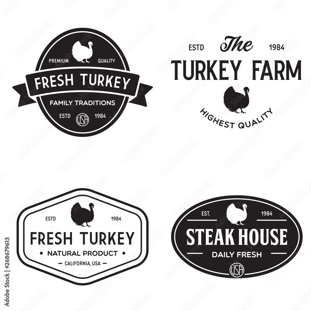 Set of premium turkey labels, badges and design elements. Logo for ...