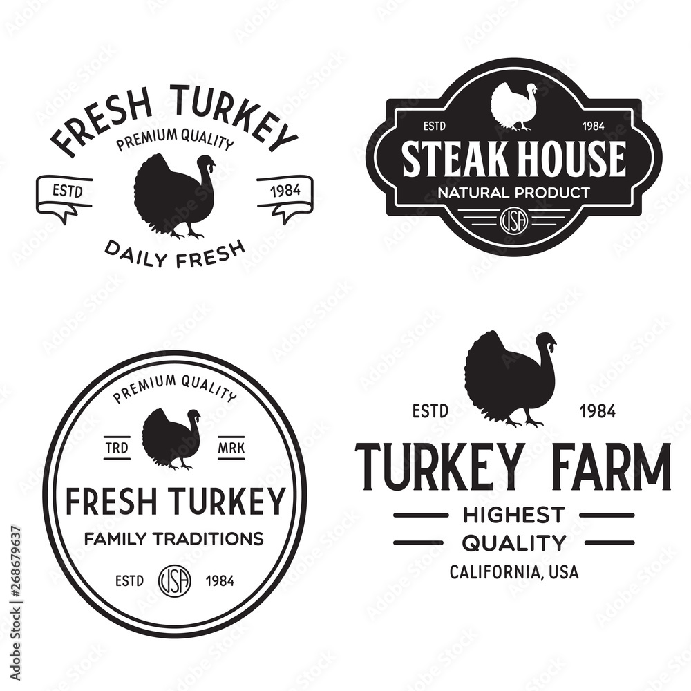 Set of premium turkey labels, badges and design elements. Logo for ...