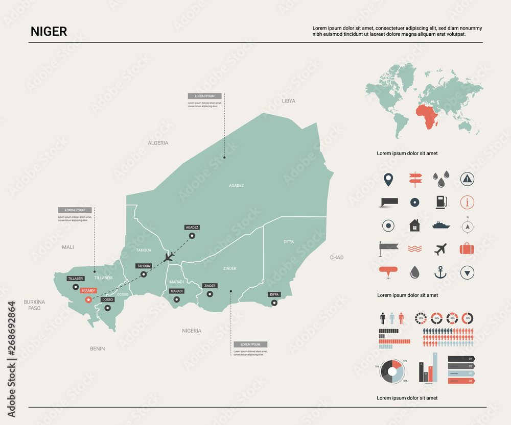 Vector map of Niger. Country map with division, cities and capital ...