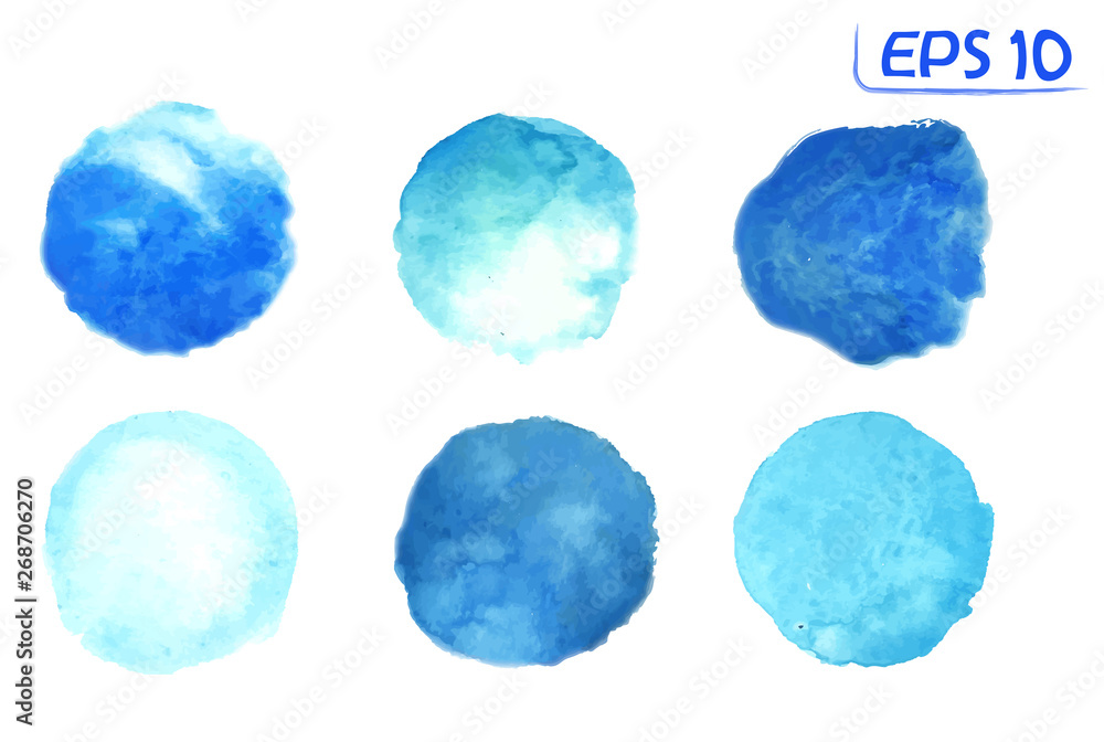 Watercolor circles blue colors set isolated on transparent background ...