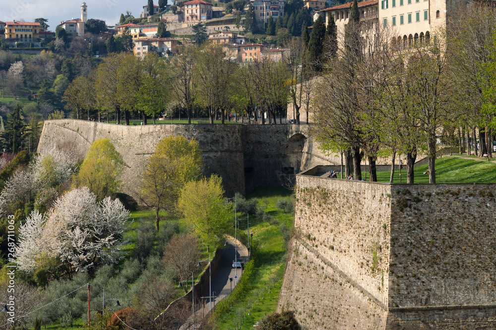Detail of the ancient city walls of Bergamo the Upper town, these urban ...