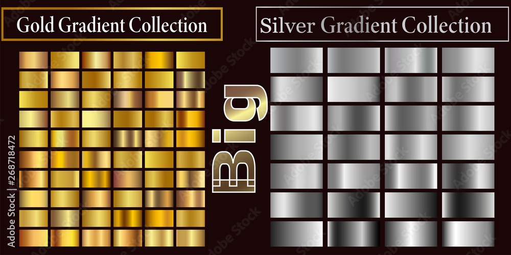 Gold, silver gradient, pattern,t emplate. Set of colors for design ...