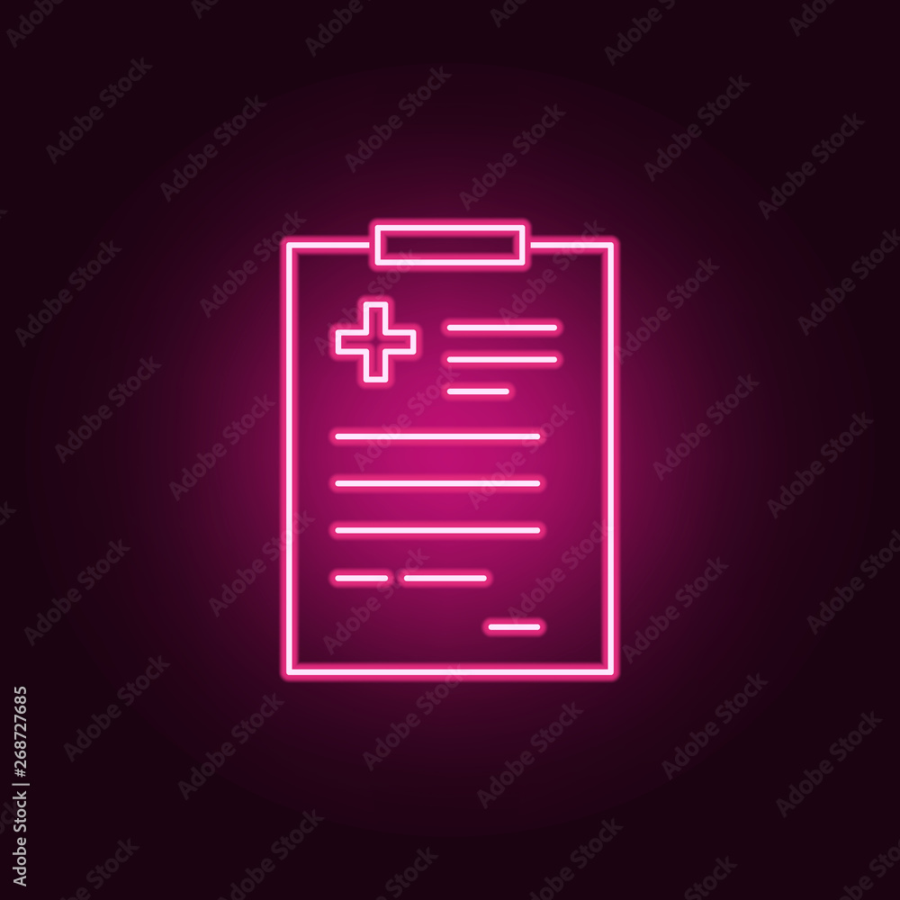 Medical forms, medical certificate neon icon. Elements of Medecine set ...