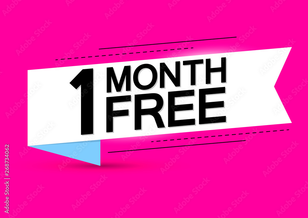 1 Month Free, sale tag design template, offer banner, white ribbon ...