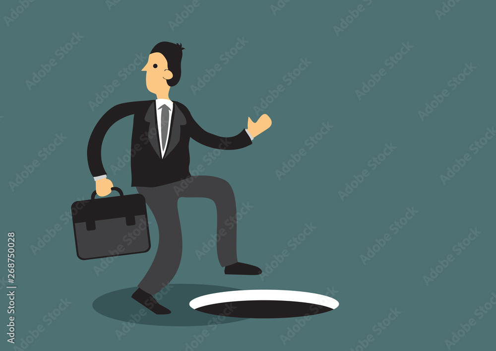 Distracted Business Professional Unaware of Man Hole Cartoon Vector ...
