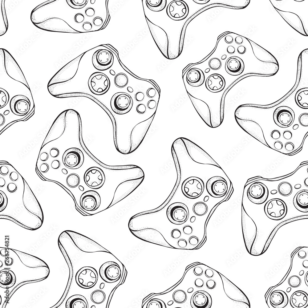 Gamepad joystick game controller seamless pattern. Devices for video ...