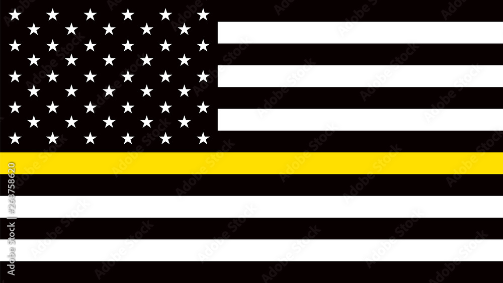 USA flag with a thin yellow or gold line - a sign to honor and respect ...