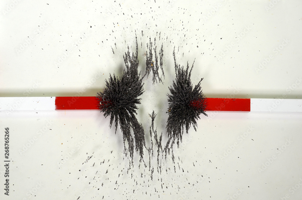 The lines of forces around two magnets with counteracting magnetic ...